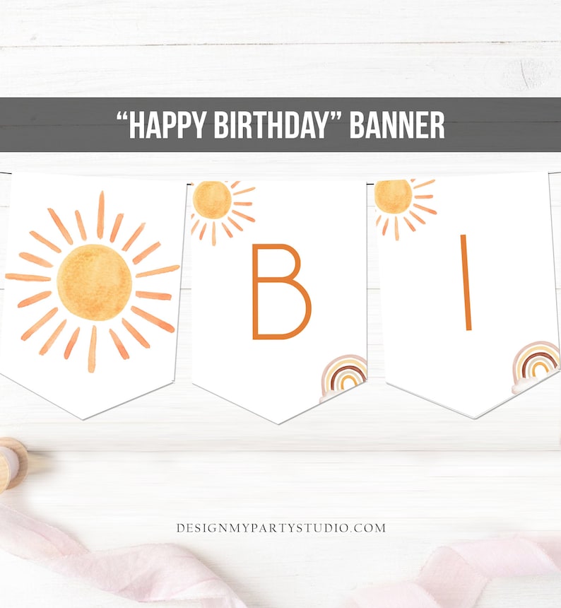 Sun Happy Birthday Banner First Trip Around the Sun Bunting Sunshine ...