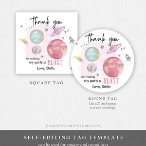Editable Outer Space Favor Tags Space Birthday Thank You Sticker Galaxy ...