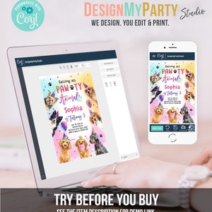 Editable Dogs Birthday Party Invitation Puppy Birthday Invite Calling ...