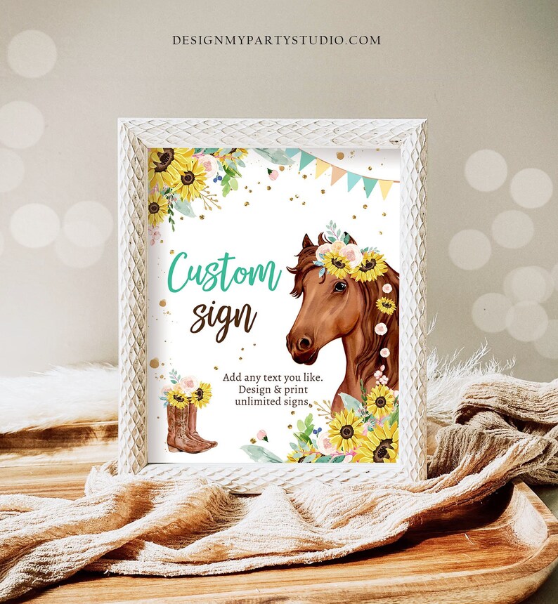 Editable Custom Horse Birthday Party Sign Saddle up Cowgirl - Etsy