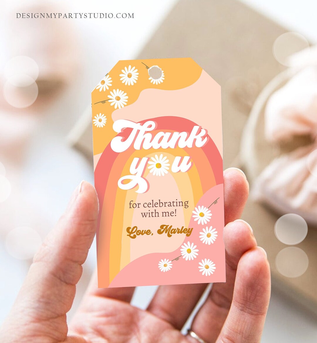 Editable Retro Daisy Favor Tags 1st 2nd Groovy Birthday Thank You Tags ...