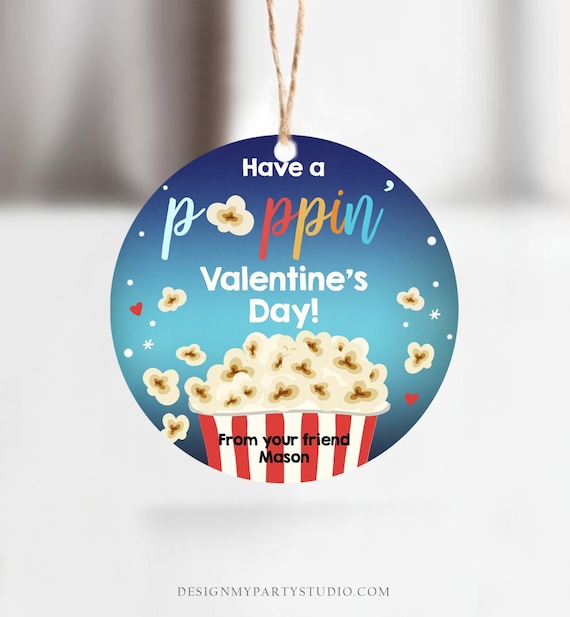 Editable Popcorn Valentine's Day Tag Poppin' Sticker Valentines Day ...