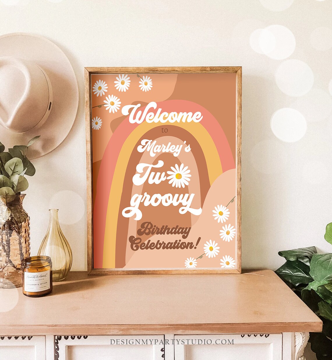 Editable Two Groovy Birthday Welcome Sign Floral Boho 2nd - Etsy