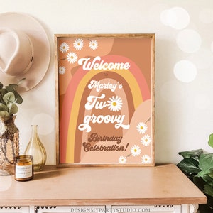 Editable Two Groovy Birthday Welcome Sign Floral Boho 2nd Birthday ...