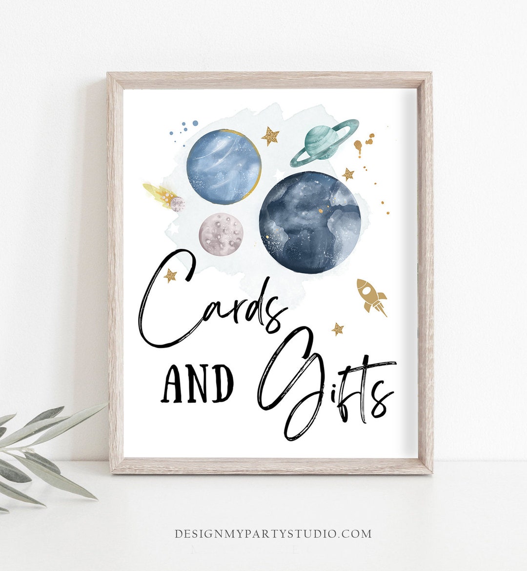 Cards and Gifts Sign Space Party Sign Outer Space Birthday Sign Galaxy ...