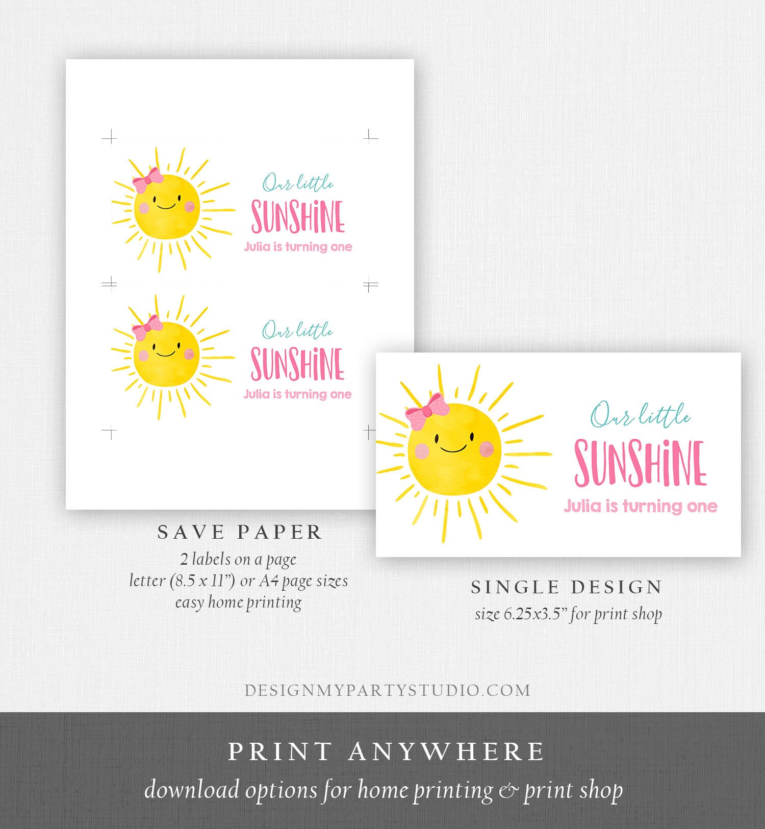 Editable Sunshine Girl Birthday Party Gable Box Favor Label Boho Sun ...