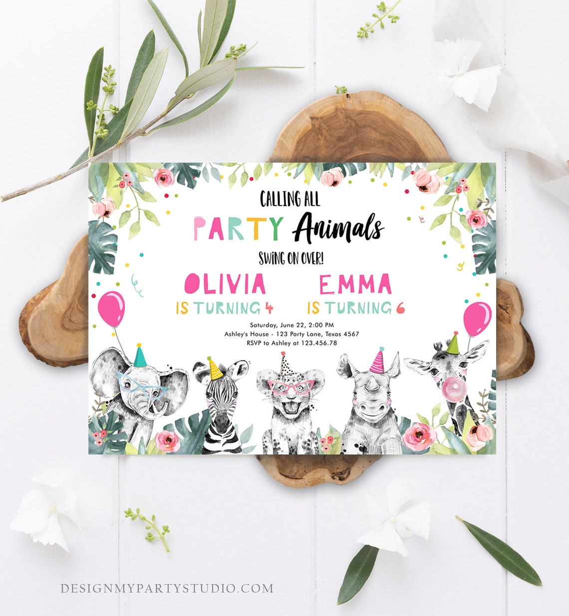 Editable Party Animals Birthday Invitation Wild One Animals - Etsy