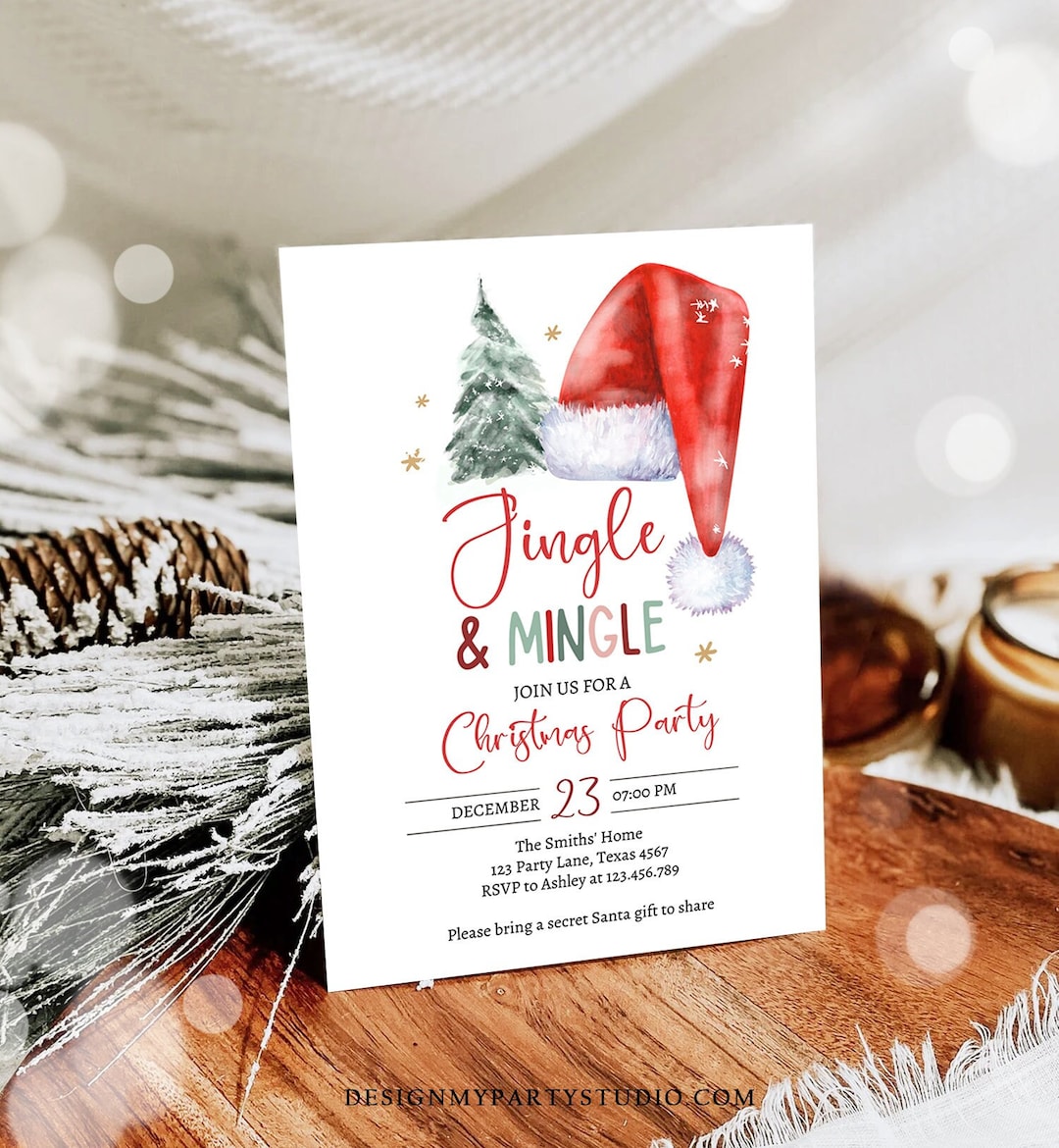 Editable Jingle & Mingle Christmas Party Invitation Tree Holiday Party ...