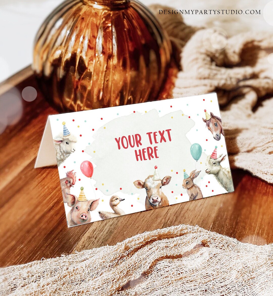 Editable Farm Animals Food Labels Barnyard Birthday Name Place Tent ...