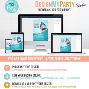 Editable Shark Birthday Invitation Shark Invitation Fintastic Shark ...