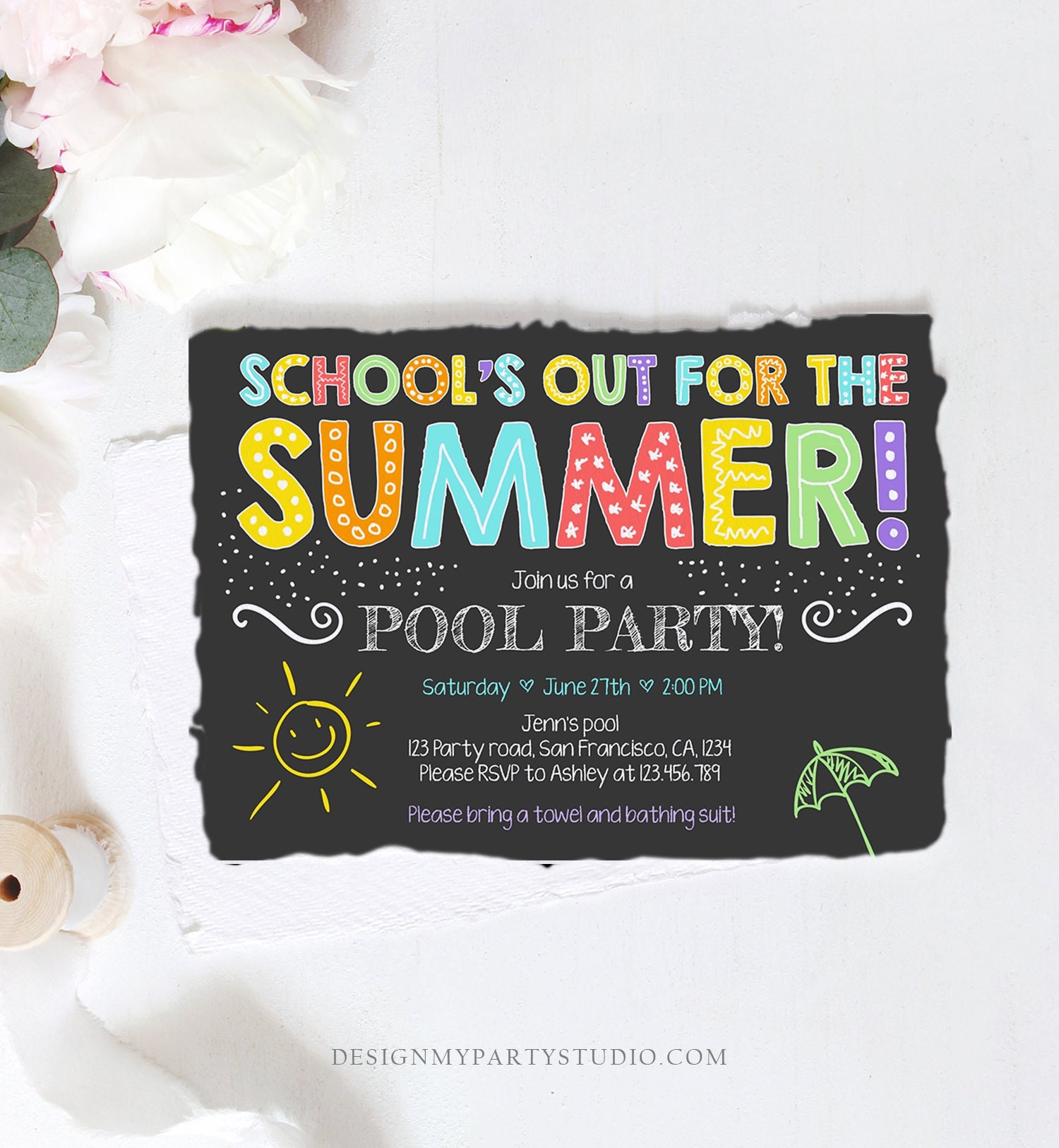 Editable School's Out For The Summer Pool Party Invitation | Etsy