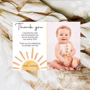 Editable Sun Thank You Card Sun Birthday Party Thank You Note Sunshine ...