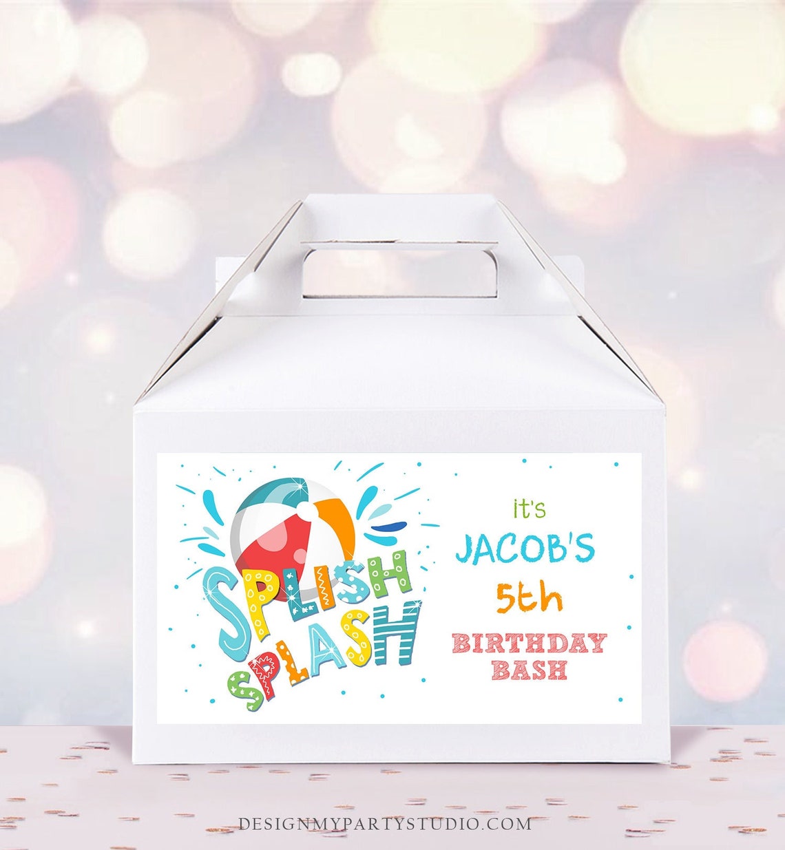Editable Pool Party Gable Box Label Pool Birthday Bash Gift Box Labels ...