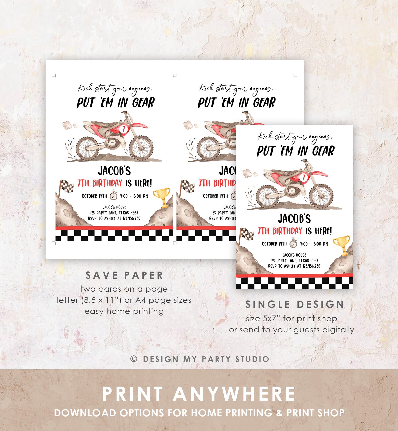 Editable Dirt Bike Birthday Invitation Start Engines Race on Over ...