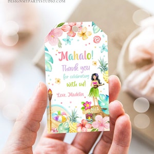 Editable Tropical Aloha Hawaiian Favor Tag Luau Birthday Party Thank ...