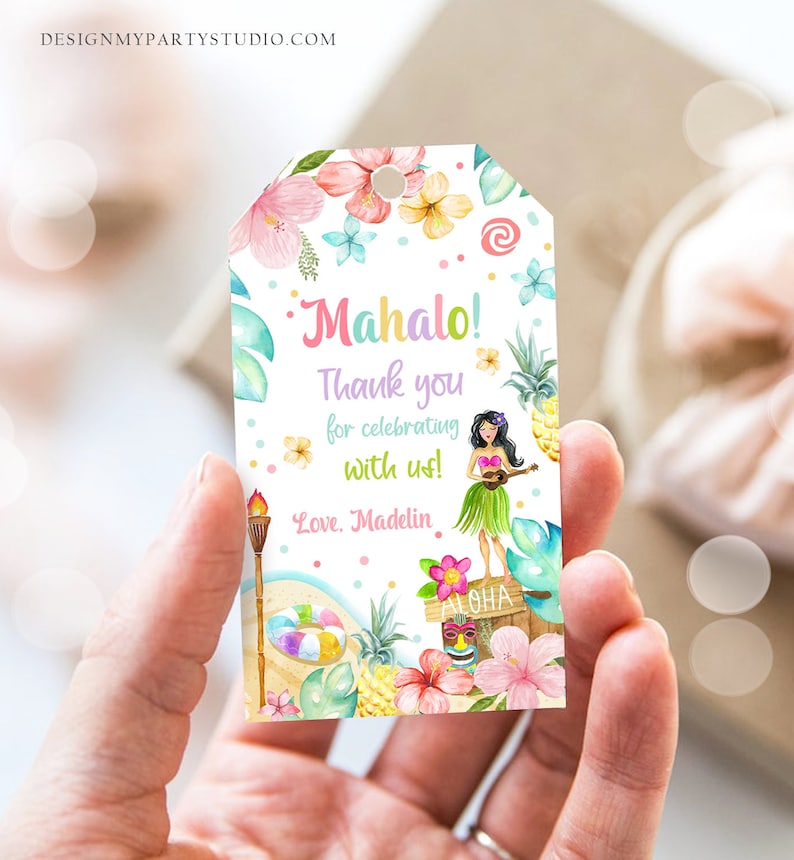 Editable Tropical Aloha Hawaiian Favor Tag Luau Birthday Party - Etsy
