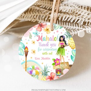 Editable Aloha Tropical Hawaiian Favor Tag Luau Birthday Party Thank ...