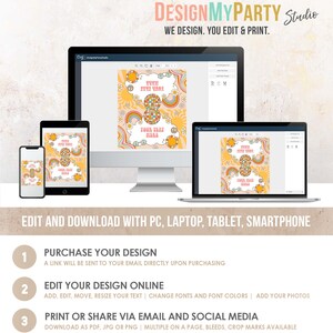 Editable Retro Groovy Food Labels Boho Birthday Place Card Tent Card ...