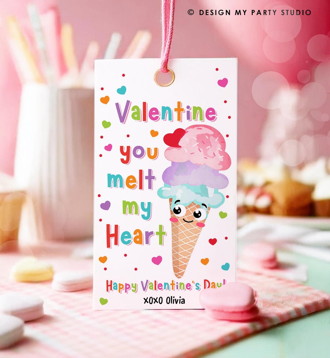 Editable Ice Cream Valentines Day Gift Tag Valentine You Melt My Heart ...