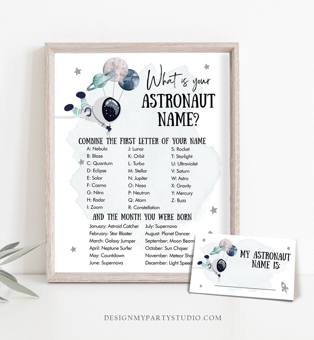 Editable What is Your Astronaut Name Game Outer Space Birthday Game ...