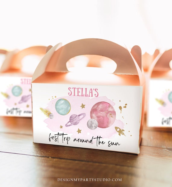 Editable Space Gable Box Label Outer Space Birthday Girl Gift Box Label ...