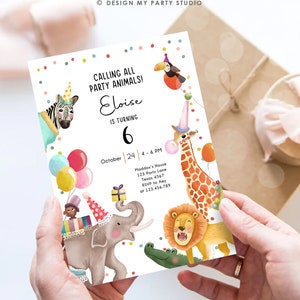 Editable Calling All Party Animals Birthday Invitation Wild One Jungle ...