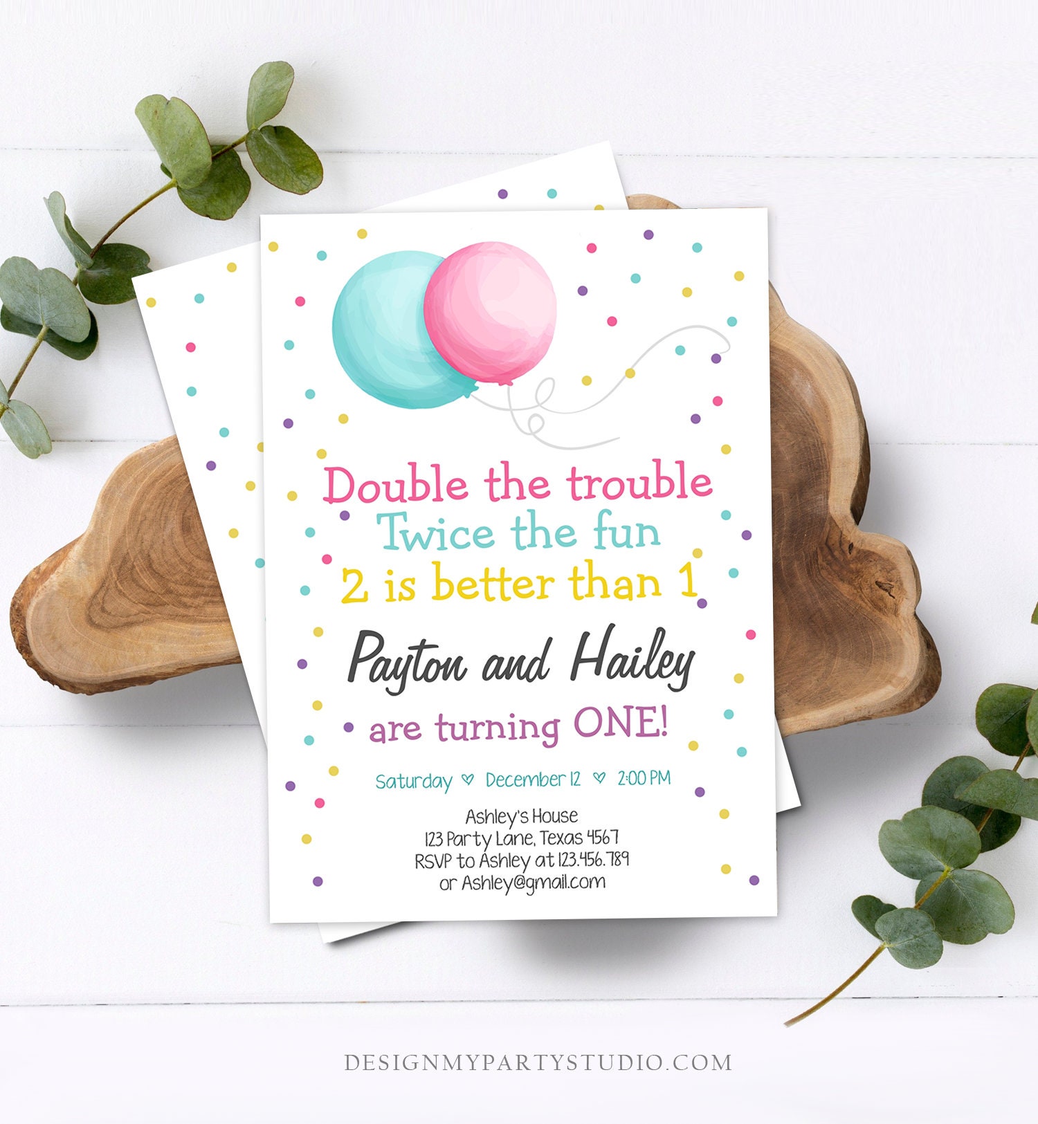 Editable Joint Twin Birthday Invitation Twins Birthday Party | Etsy Canada