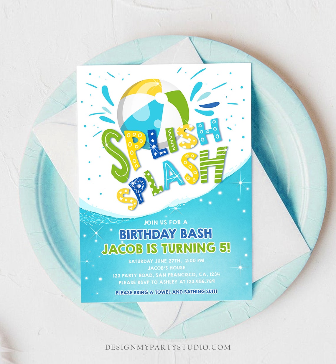 Editable Splish Splash Birthday Invitation Pool Party Boy | Etsy
