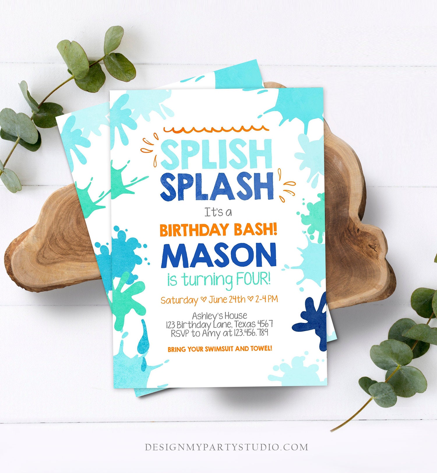 Editable Pool Party Invitation Splish Splash Birthday Invite - Etsy