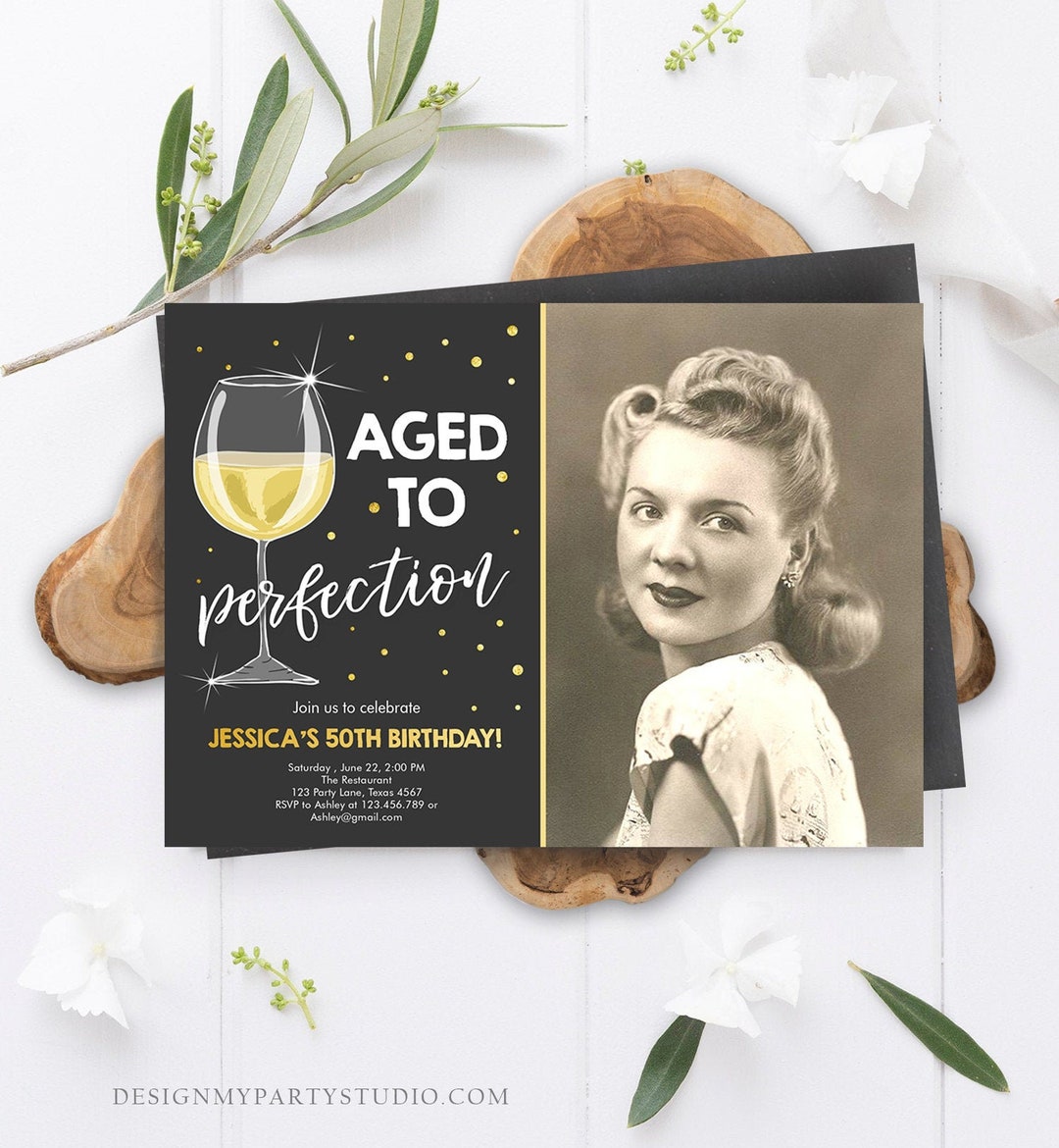 Editable Aged To Perfection Birthday Invitation Wine Adult Etsy