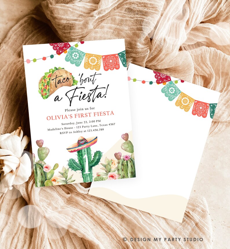 Editable Taco Bout a Fiesta Birthday Invitation Fiesta ANY AGE Cactus ...