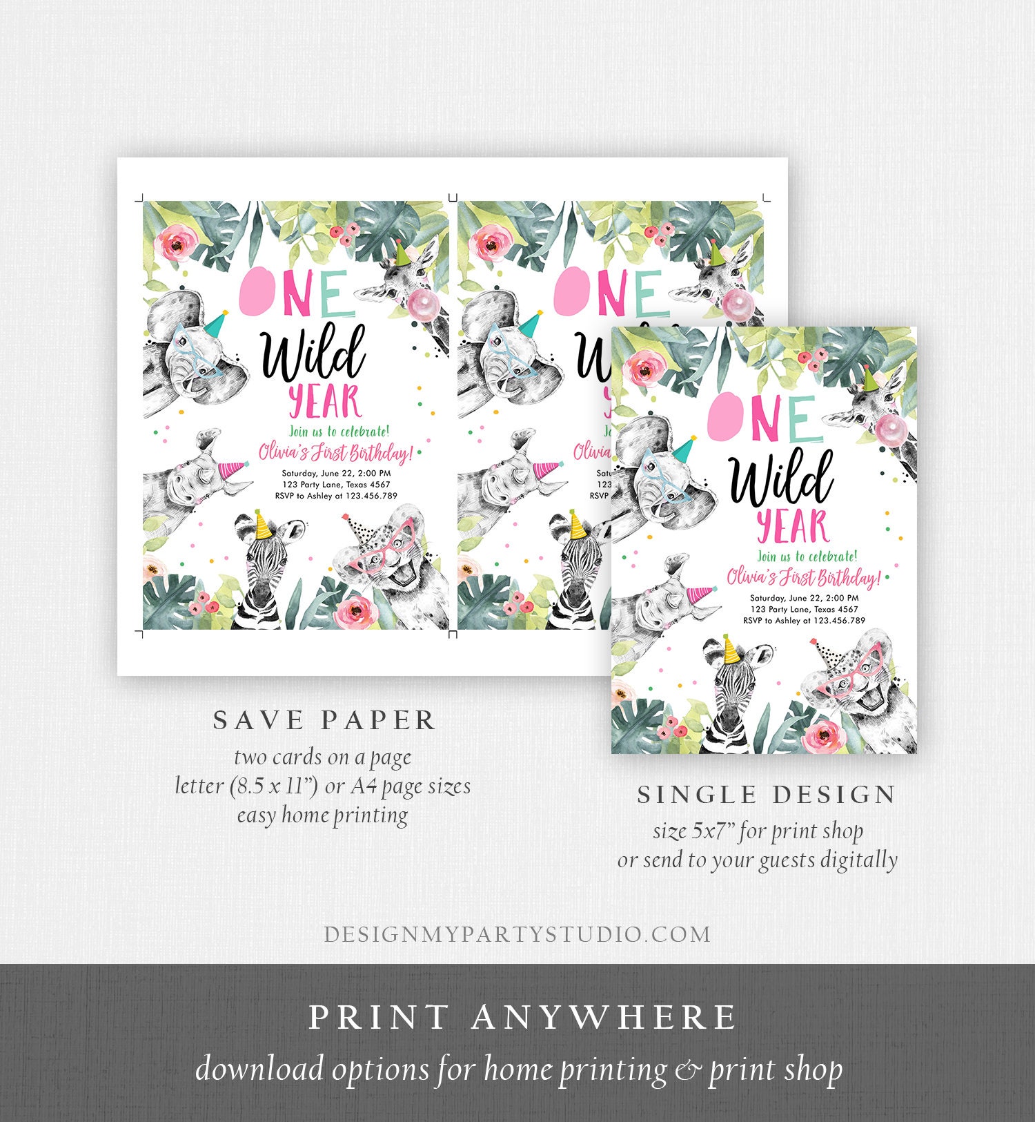 Editable One Wild Year Birthday Invitation Safari Party | Etsy