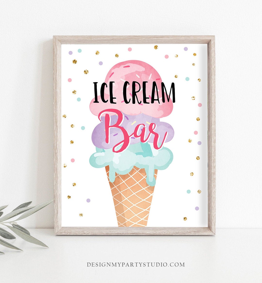 Ice Cream Bar Sign Ice Cream Social Birthday Ice Cream Party Sign Heres ...
