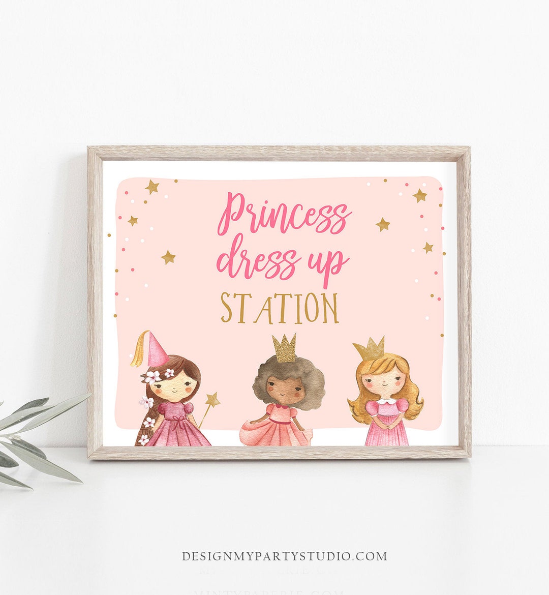 Princess Dress up Station Sign Princess Birthday Party Sign Pink Gold ...