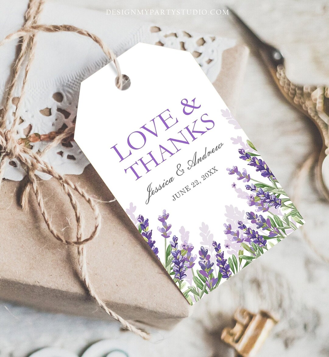 Editable Lavender Favor Tag Thank You Love and Thanks Wedding Bridal ...