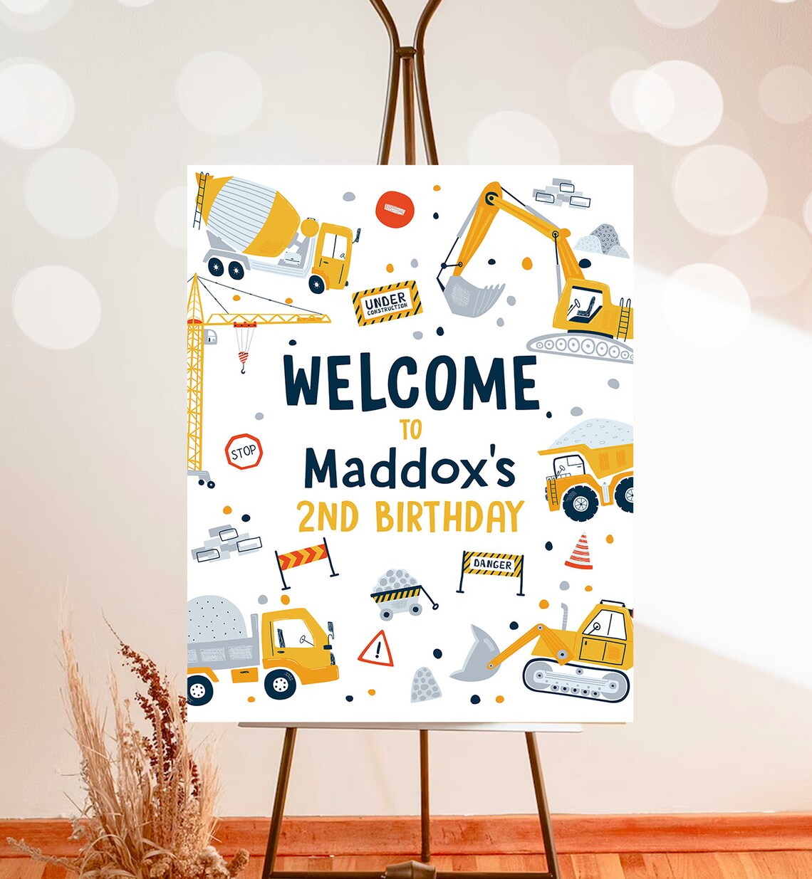 Editable Construction Birthday Welcome Sign Yellow Dump Truck ...