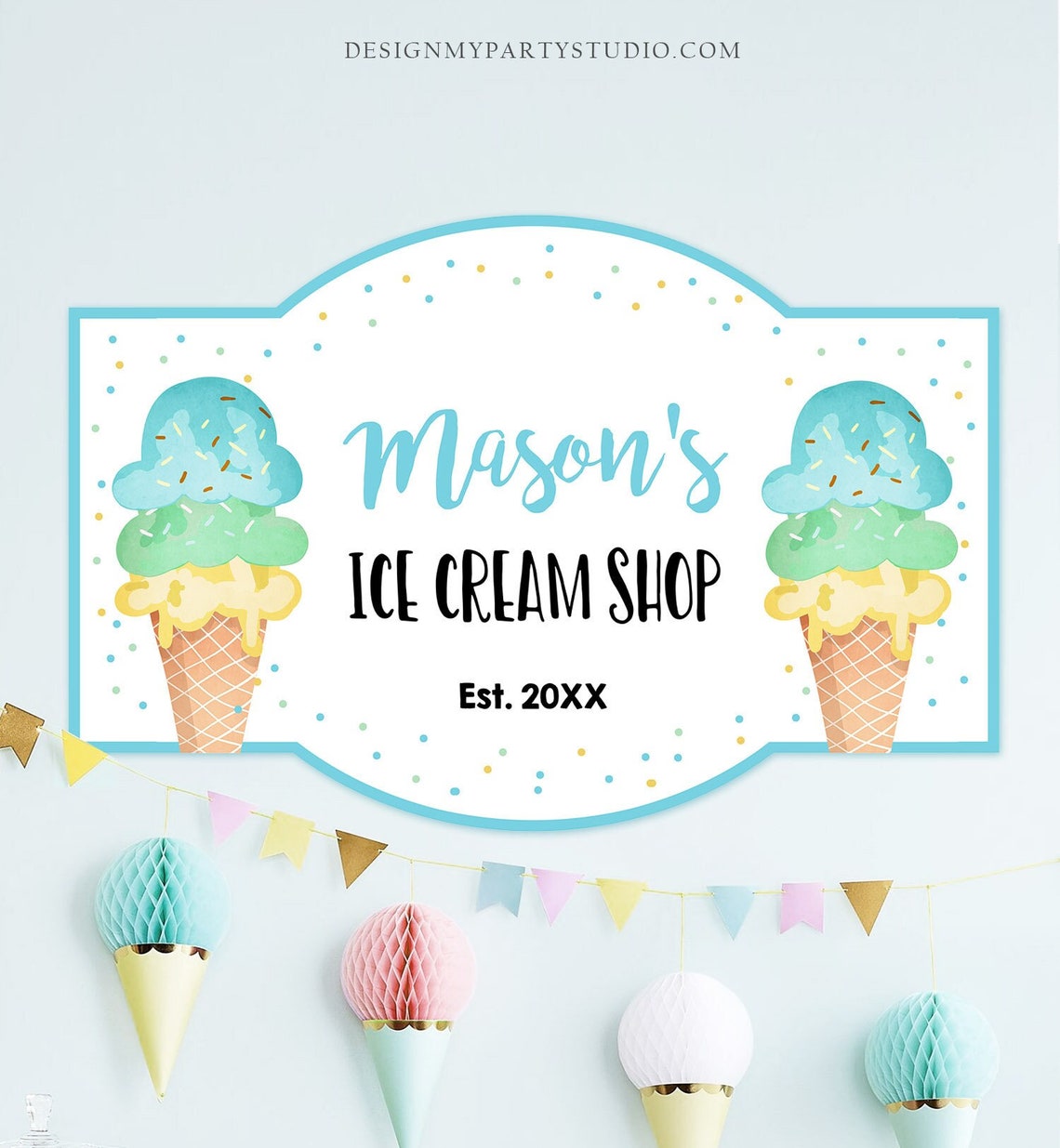 Editable Ice Cream Shop Sign Ice Cream Birthday Welcome Ice - Etsy