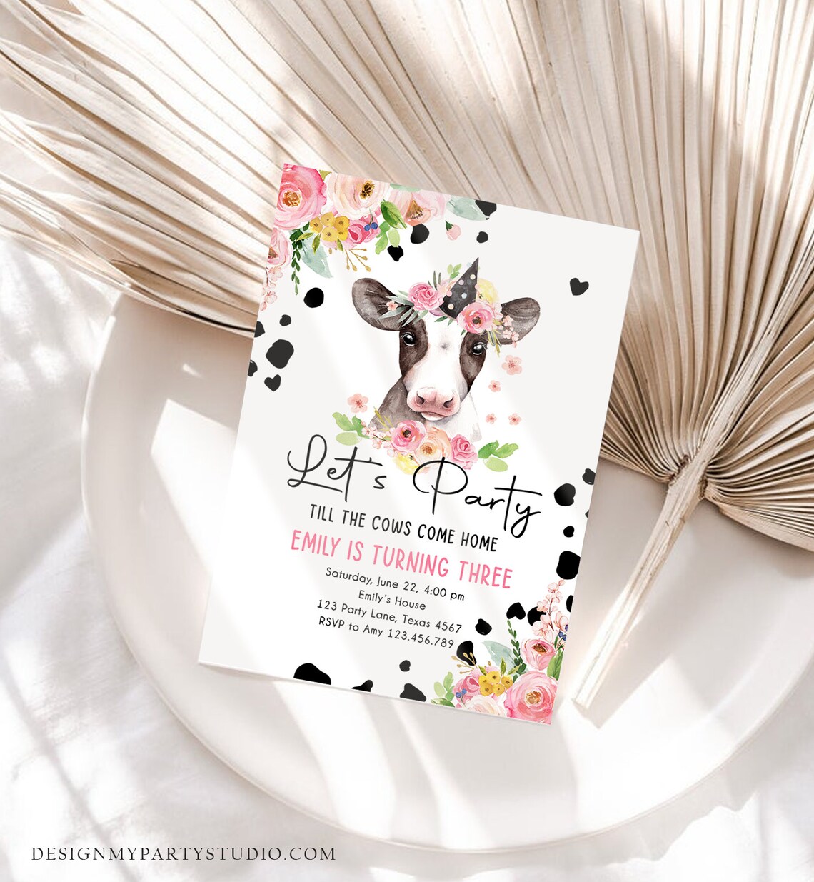 Editable Cow Birthday Invitation Girl Farm Animals Let's - Etsy