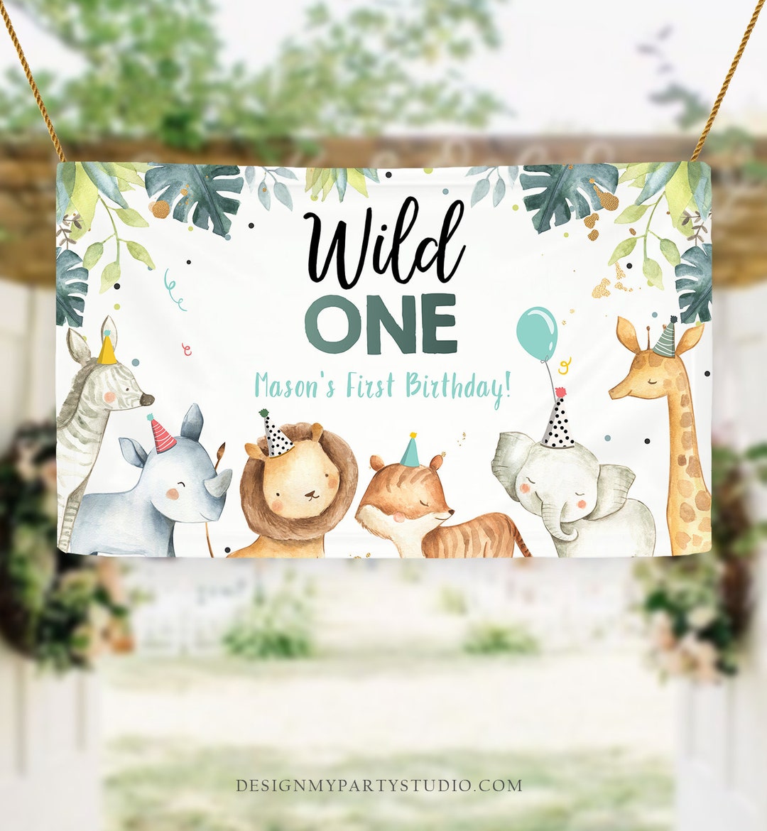 Editable Party Animals Birthday Backdrop Banner Safari Animals Boy Wild ...