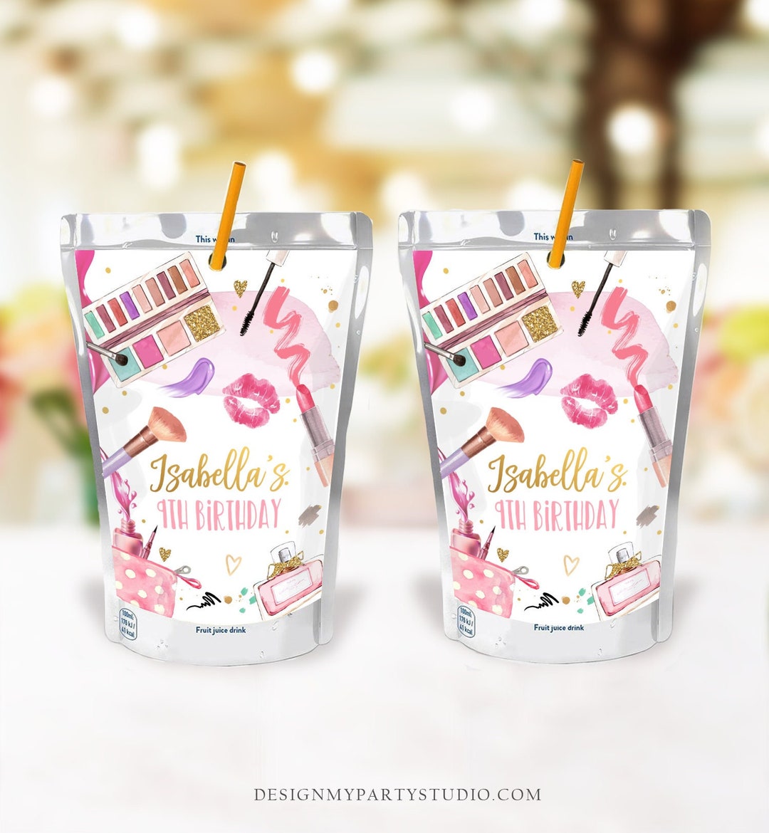 Editable Spa Party Capri Sun Labels Juice Pouch Labels Glam Party ...