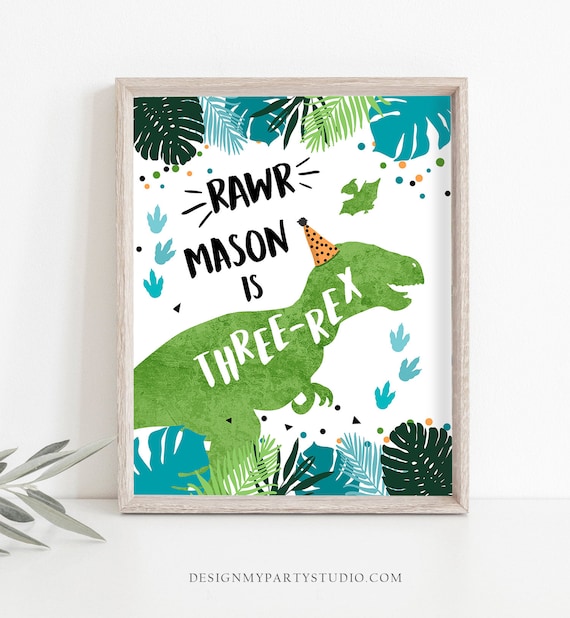 Editable Three-rex Dinosaur Sign Boy Dino T-rex Green Blue | Etsy