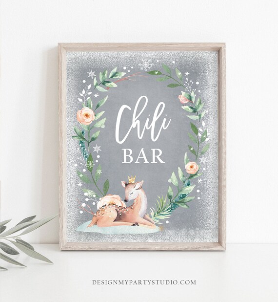 Chili Bar Sign Deer Winter Onederland First Birthday Food Table chili-bar-sign-deer-winter-onederland-first-birthday-food-table