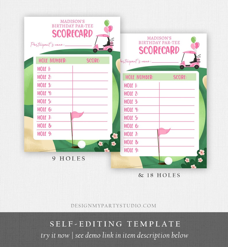 Editable Golf Score Card Birthday Par-tee Game Golfing Girl - Etsy