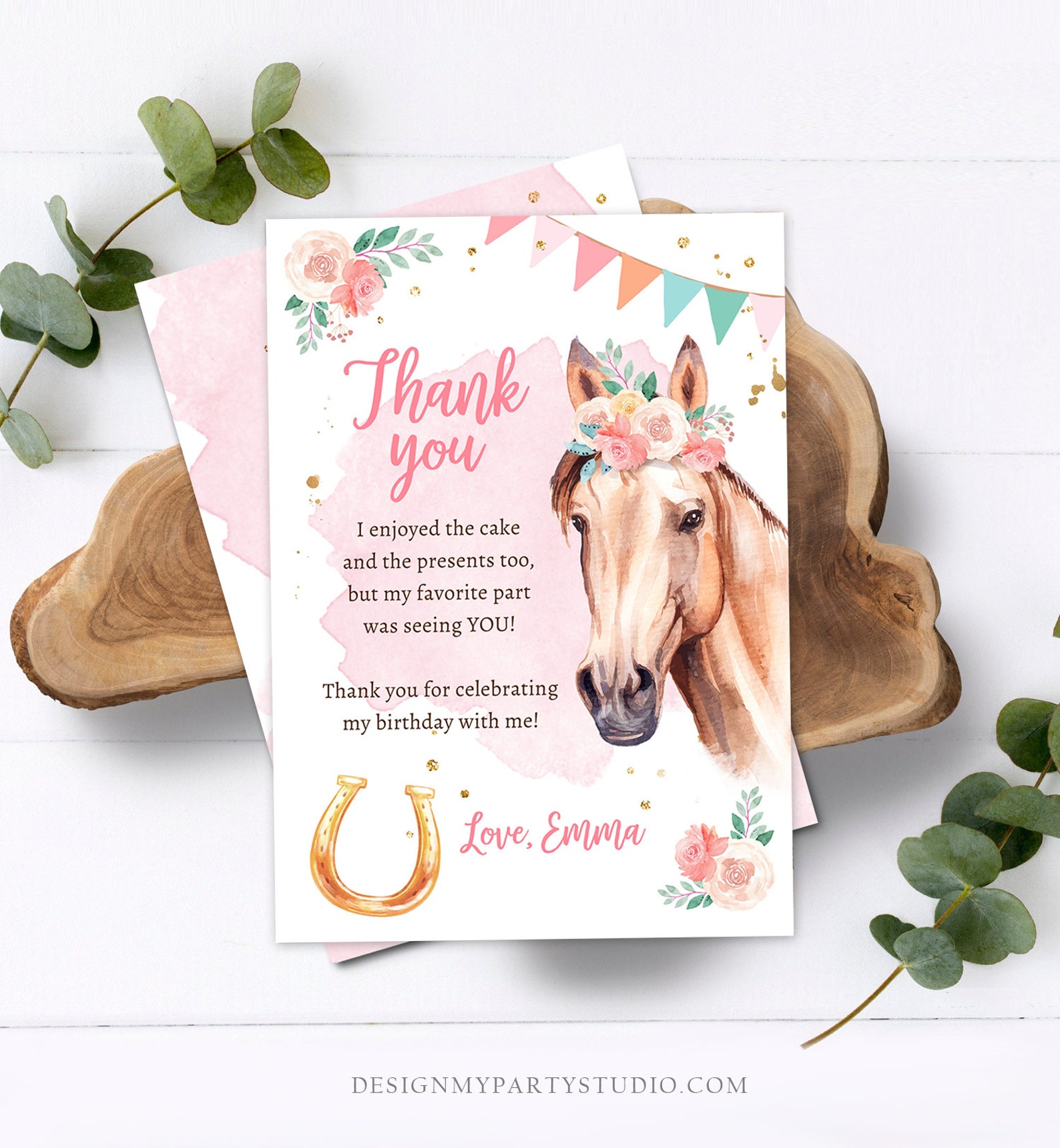 Editable Horse Thank You Card Note Girl Birthday Party Cowgirl - Etsy