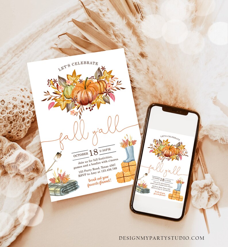 Editable Fall Y'all Party Invitation Fall Festival Party Backyard ...
