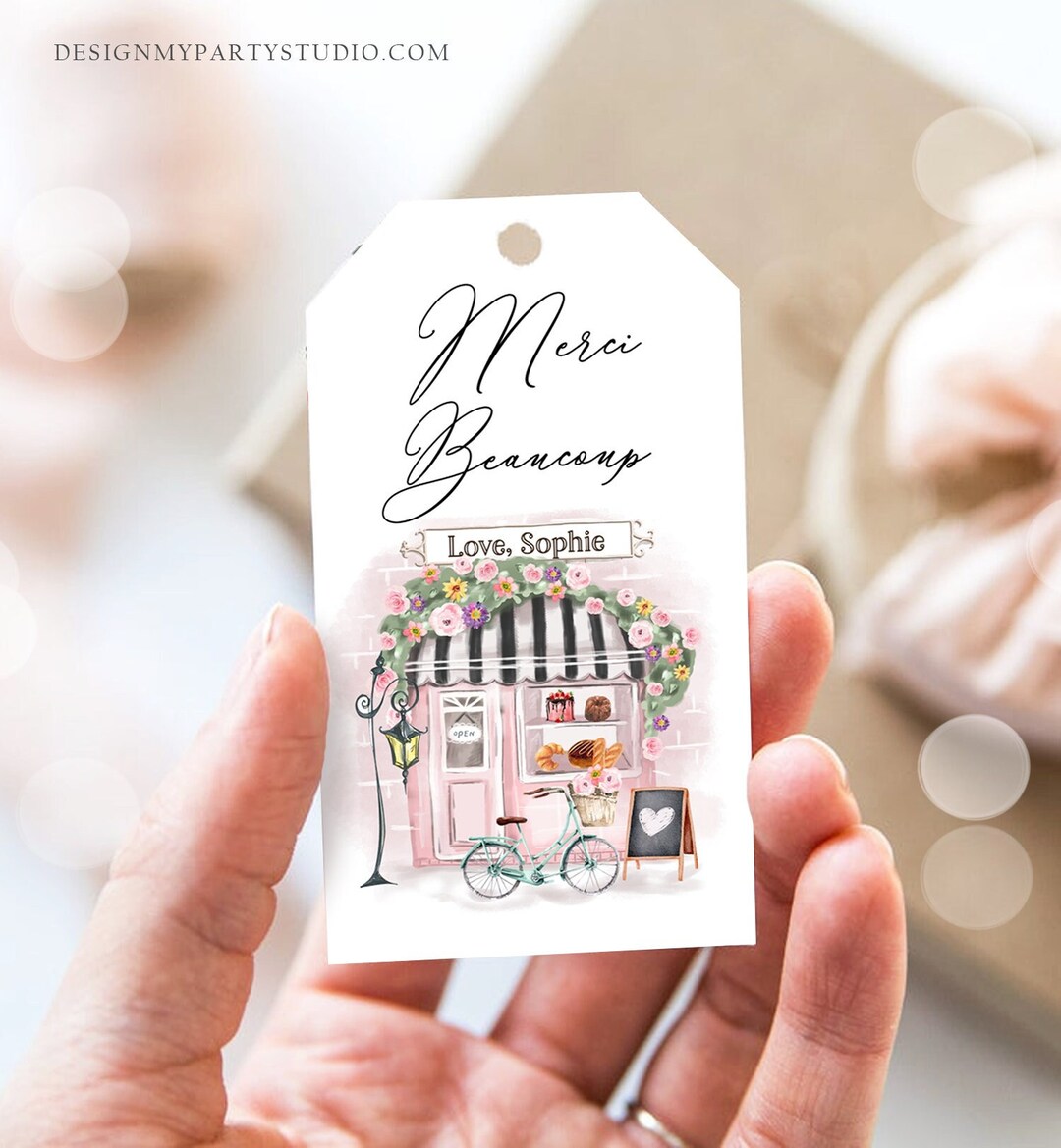 Editable Paris Birthday Favor Tag Merci Beaucoup French Patisserie ...
