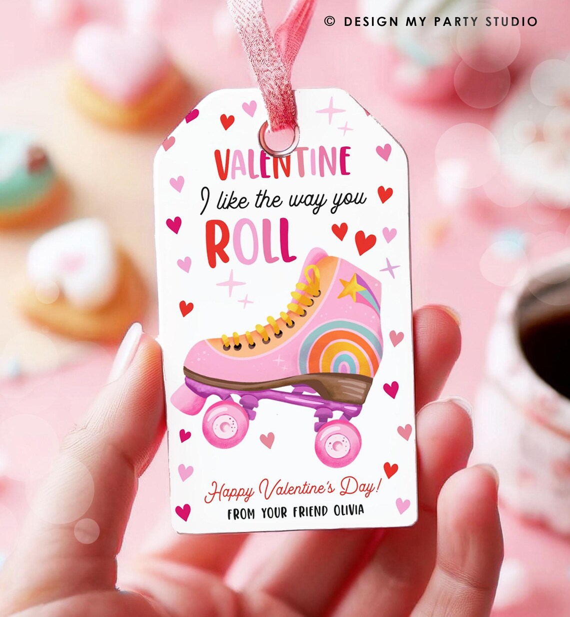Editable Roller Skate Valentine's Day Gift Tag Valentines Card I Like ...