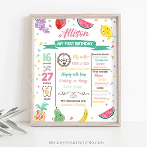 Editable Fruit Birthday Milestones Sign Girl Pink Twotti Frutti ...