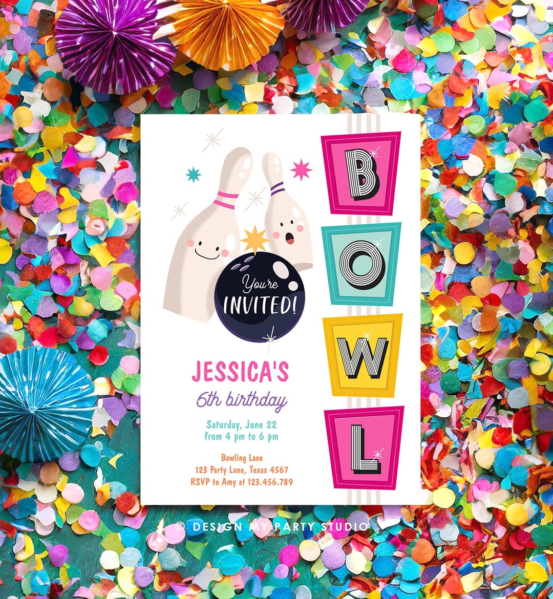 Editable Bowling Birthday Invitation Strike up Some Fun Girl Pink ...