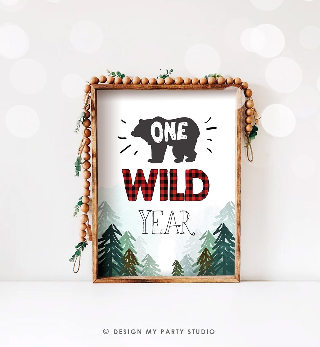 One Wild Year Sign Lumberjack Outdoor Bear Wild One Woodland Party ...